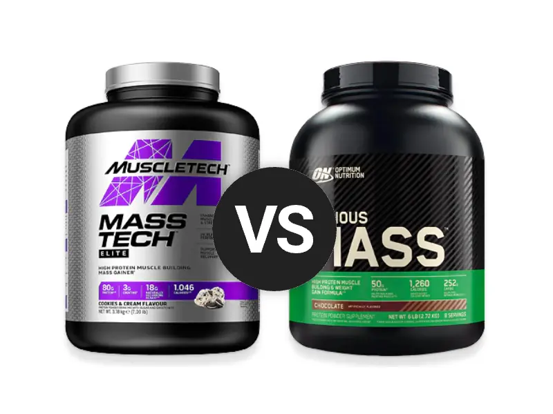 MuscleTech Mass-Tech Elite vs Optimum Serious Mass | ProteinPowder.com